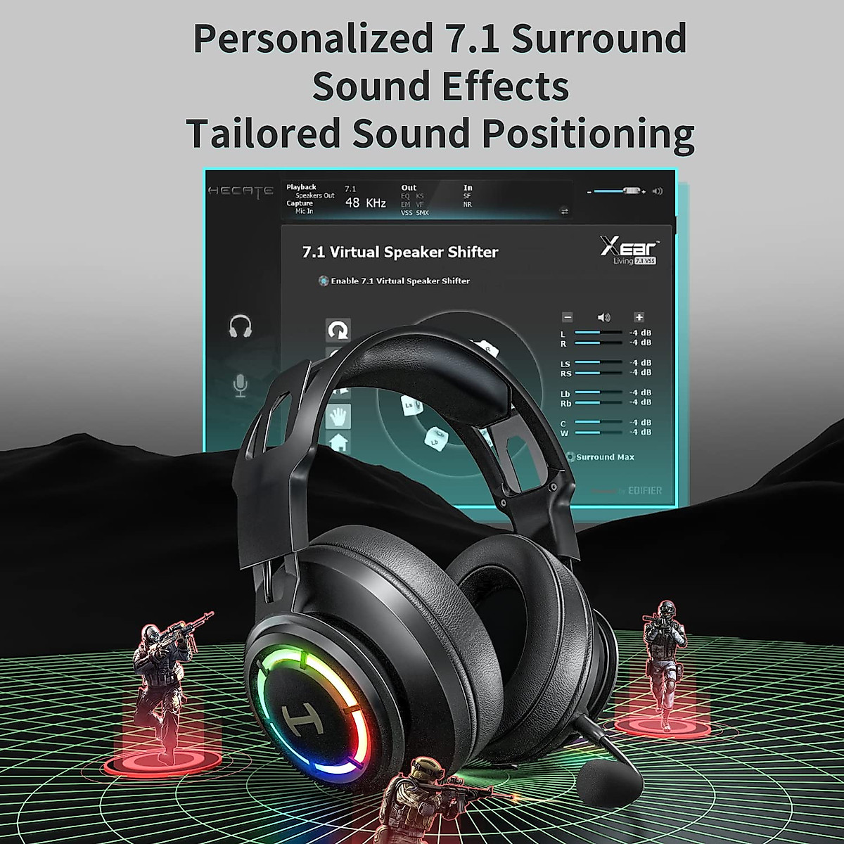 Edifier G35 PC Gaming Headset Hi-Res Sound Quality USB Over-Ear Headphone with 7.1 Surrounding Sound, 50mm Hybrid Driver, ENC Noise Cancelling Mic, 16.8m RGB Light for PC PS4 Mac Laptop Desktop Black