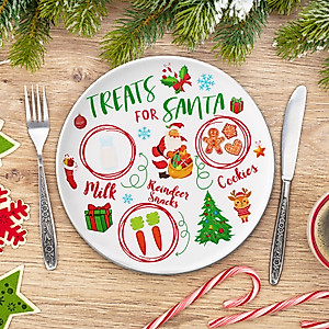AnyDesign Dear Santa Cookie Plate Round Christmas Plastic Santa Treat Tray Decorative Xmas Eve Treat Serving Boards Cute Plate Platter Mat for Sharing Snack Cookie Milk, 10 Inch