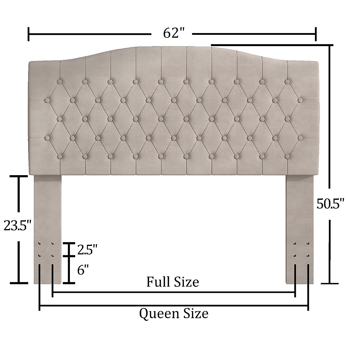 Befurtori Queen Headboard Only, Upholstered Headboard Queen for Adjustable Bed Velvet Tufted Queen/Full Size Wall Mounted Headboard with Solid Wood Legs Head Board, Taupe