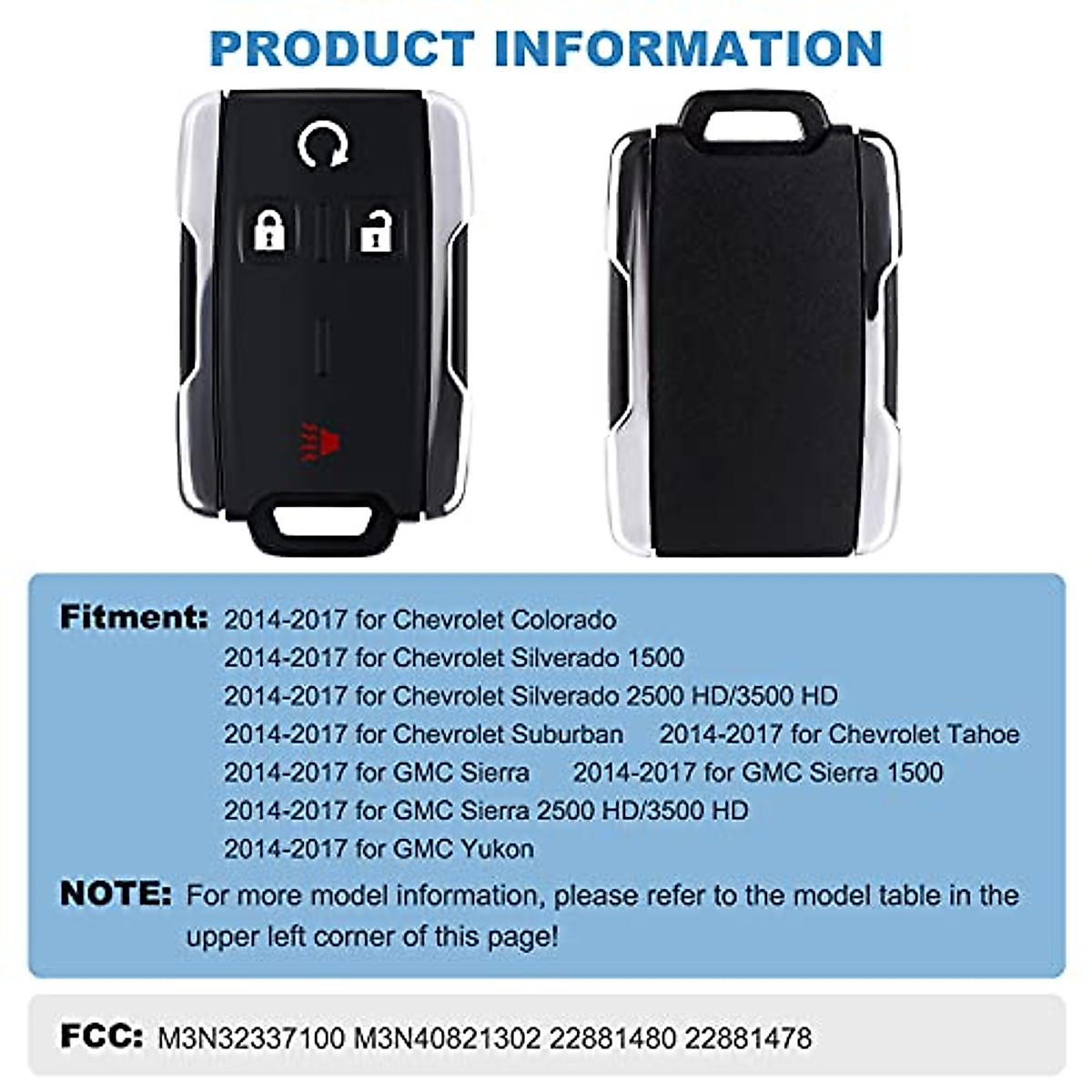 ECCPP Key Fob Case (Shell only) for Chevy Silverado Key Fob 1500 2500 HD 3500 HD Colorado Suburban Tahoe/for GMC Yukon Keyless Entry Remote M3N-32337100 (1pcs)