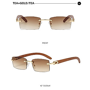 Heptagram Rectangle Fashion Rimless Sunglasses for Women Men Gangster 90s Frameless Shades Retro Vintage Trendy Eyewear (2 PCS-Brown+Transparent)