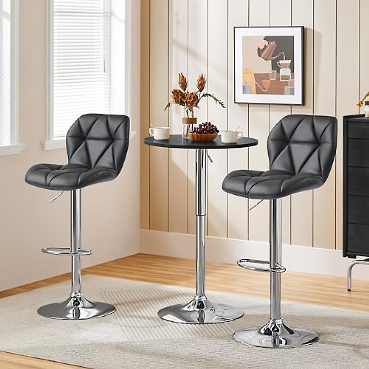 Yaheetech Bar Stools Set of 4, Adjustable PU Leather Swivel Barstools, Modern Counter Stools with Back and Footrest, Counter Height Barstools for Bar, Kitchen, Dining Room, Grey