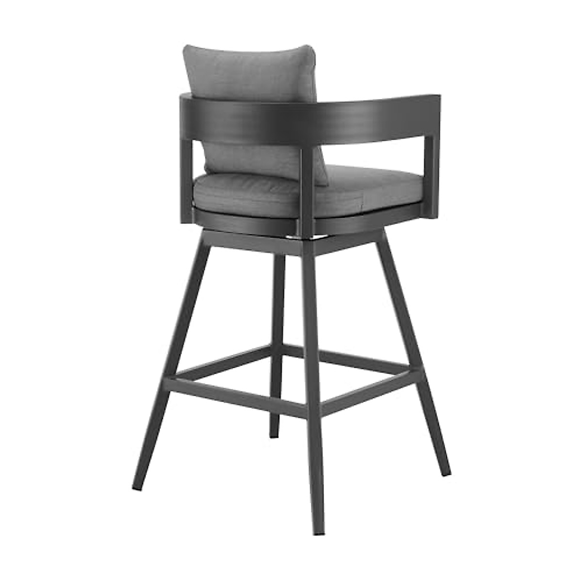 Menorca Outdoor Patio Swivel Bar Stool in Aluminum with Gray Cushions