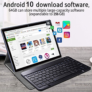 AOYODKG 2023 Newest Tablet with Keyboard 10 Inch, Android Tablet Newest Octa-core Processor, 64GB ROM + 4GB RAM Storage, 256GB Expandable, 2 in 1 Tablet with WiFi, GPS, 1920x1200 HD Display -Black