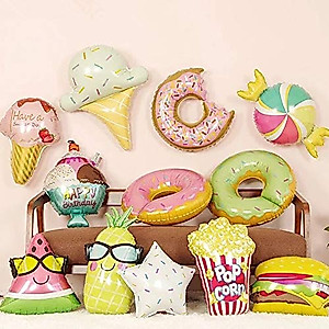 6 Pcs Foil Balloon Kids Cartoon Ice Cream Donut Candy Shaped Foil Mylar Balloons Birthday Party Decoration Cake Shop Inflatable Balloon for Birthday Baby Shower Party Decorations Supplies