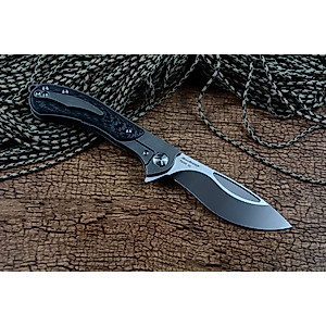 twosun D2 Satin Blade TC4 Titanium Carbon Fiber Handle Folding Hunting Knife TS388