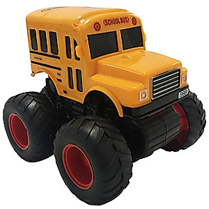 ArtCreativity Yellow School Bus Toy with Black Monster Truck Tires, Push n Go Toy Car for Kids, Durable Plastic Material, Best Birthday Gift for Boys, Girls, Toddlers