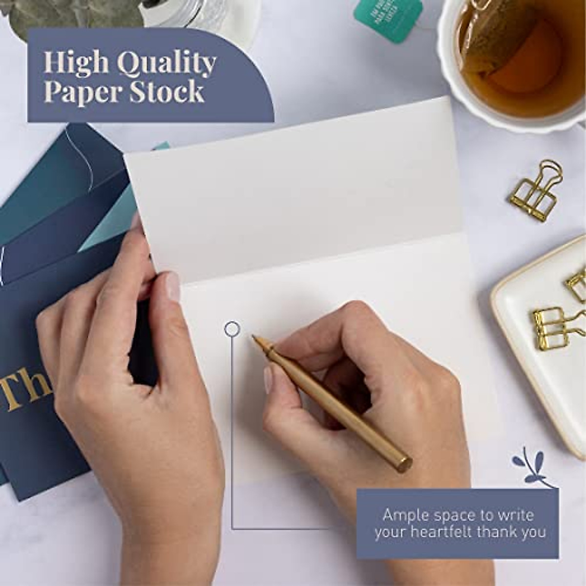 Rileys Thank You Cards with Envelopes | 50-Count, Gold Foil - Blank Note Cards, Thank You Notes, Blank Cards with Envelopes, Thank You Wish Cards, Wedding, Graduation, Baby Shower (Navy Blue)