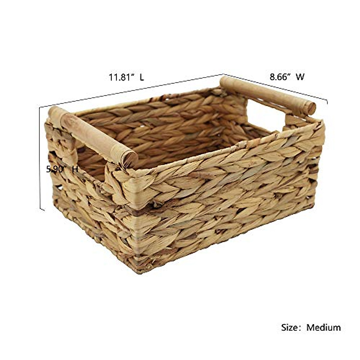 Storage Basket made by Water Hyacinth with Wood Handles, Arts and Crafts. (Medium)