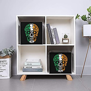 Irish Skull with Clover Foldable Storage Bins Printd Fabric Cube Baskets Boxes with Handles for Clothes Toys, 11x11x11