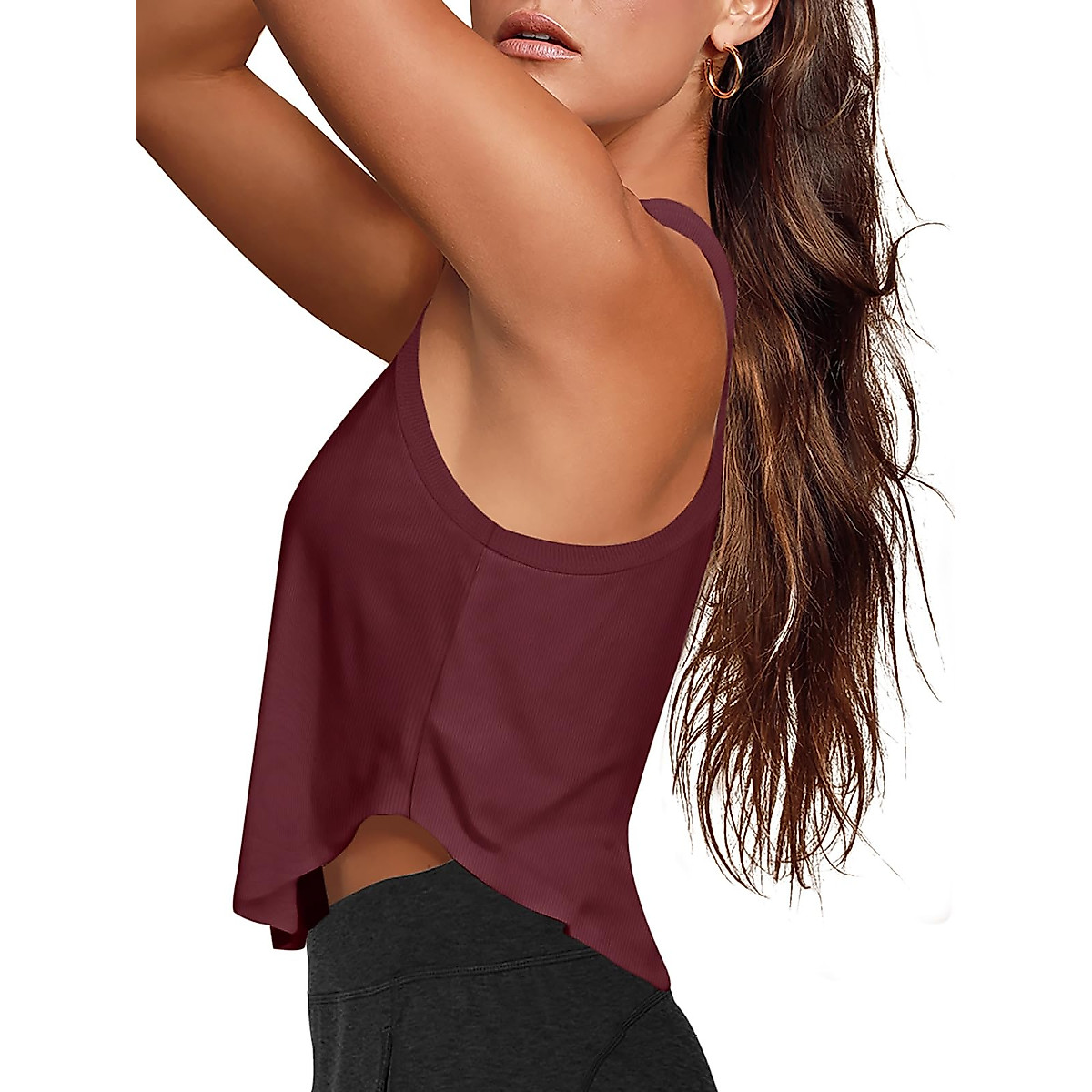 Womens Cute Sleeveless Workout Tops High Neck Muscle Tank Summer Casual Racer Back Cropped Athletic Yoga Tank Tops Exercise Running Shirts Going Out Tops Activewear(Burgundy Small)
