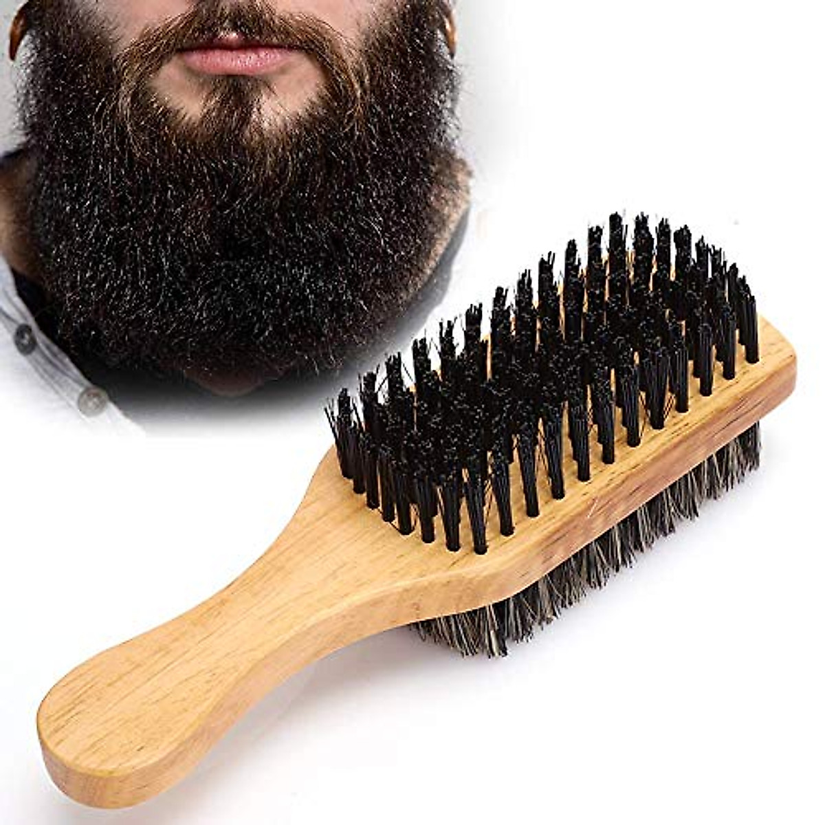 Beard Brush Hairbrush Shaving Brushes, Wooden Double-Sided Extra Soft Horse Mane Hair Professional Beard Brush for Daily Beard Care Men(M)