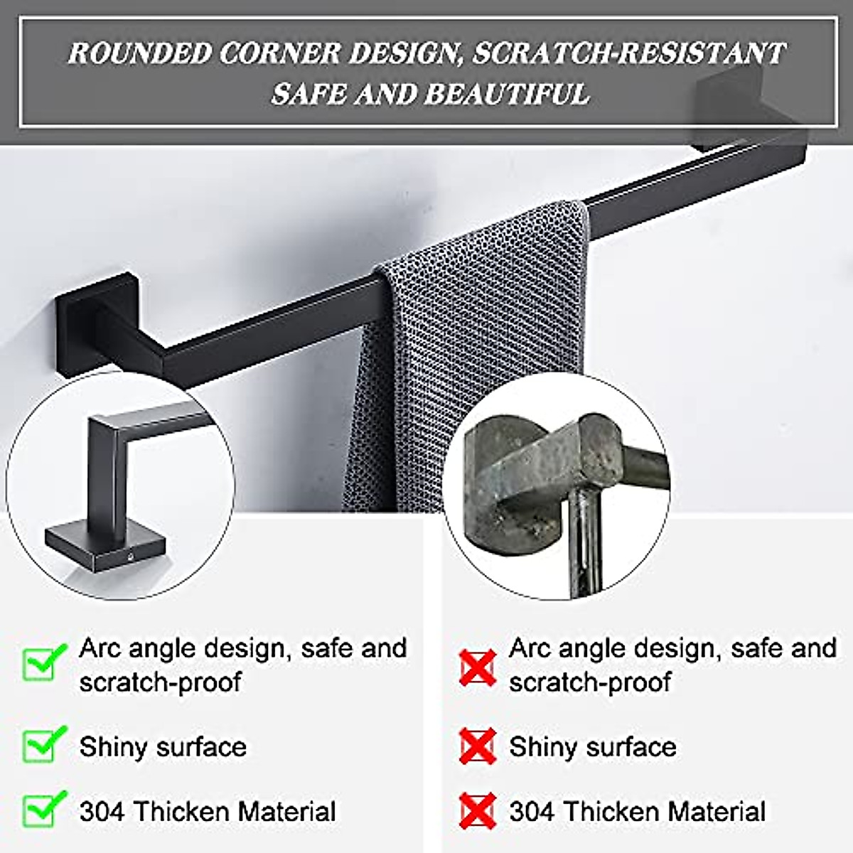 4-Piece Bathroom Hardware Accessories Set, Towel Bar Sets Include Towel Bar Towel Holder Toilet Paper Holder Towel Hook,16 inch Bath Accessories Kit，Matte Black