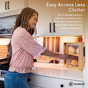 TAVIMOJO Corner Bread Box for Kitchen Countertop - Wooden Bamboo Breadbox Storage Container for Homemade Bread & Sourdough - Airtight Bread Holder Saver for Counter Shelf (Large, Double Layer)