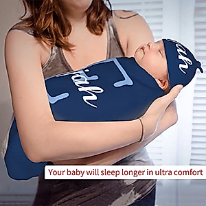 WTCWY Personalized Baby Swaddle and Hat for Baby Girl Boy with Name Personalized Custom Baby Blankets for Girls Boys with Name Personalized Baby Items Girl Boy Gifts