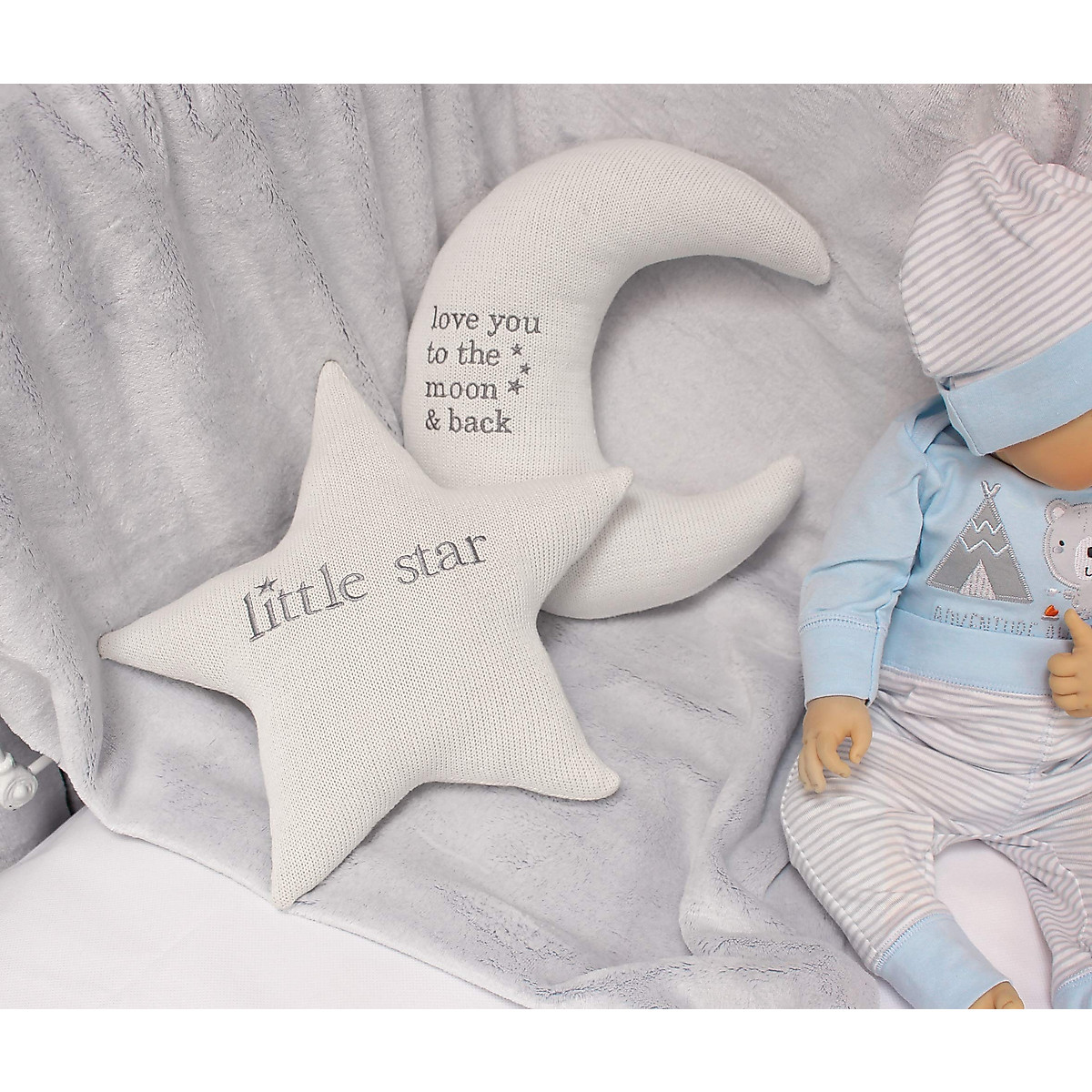 Lillian Rose White Star and Gray Moon Nursery Pillow Set