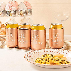 Crisky 40 Fabulous Can Cooler Rose Gold 40th Birthday Decorations Beer Sleeve Party Favor, Can Covers with Insulated Covers, 12-Ounce Neoprene Coolers for Soda, Beer, Can Beverage, 12 Rose Gold