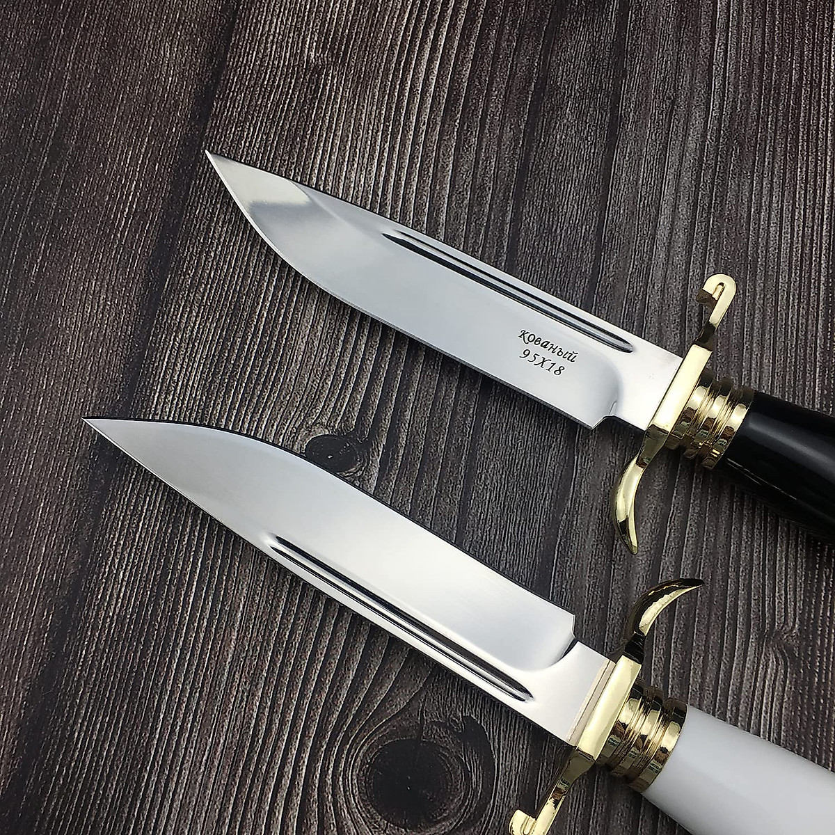 HUAAO 10.2in Fixed Blade Hunting Knife with Sheath, Bowie Knife Full Tang, 440C Blade Acrylic Handle, Survival Camping Knife for Outdoor Bushcraft (black handle)