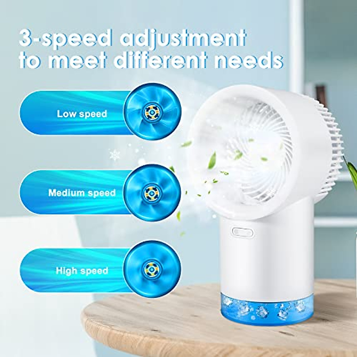 GeMitSee Personal Air Cooler, Portable Evaporative Conditioner with 3 Speeds, Mini Air Fan with USB for Home, Bedroom Room, Office, Dorm, Car, Camping Tent, Blue