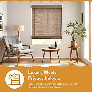 Radiance Cordless Bamboo Roman Shades for Windows - Flatstick Bamboo Blinds for Semi-Private Light Control - Easy to Lift & Fold Up Window Shades - Driftwood - 30 in. W X 64 in. L- (2216606E)