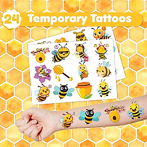 48PCS Bee Party Favors 24PCS Tattoos 24PCS Slap Bracelets Wristbands Themed Birthdays Party Supplies Decorations Decor Honey Bee Day Pattern Girl Gifts School Classroom Prize Baby Shower