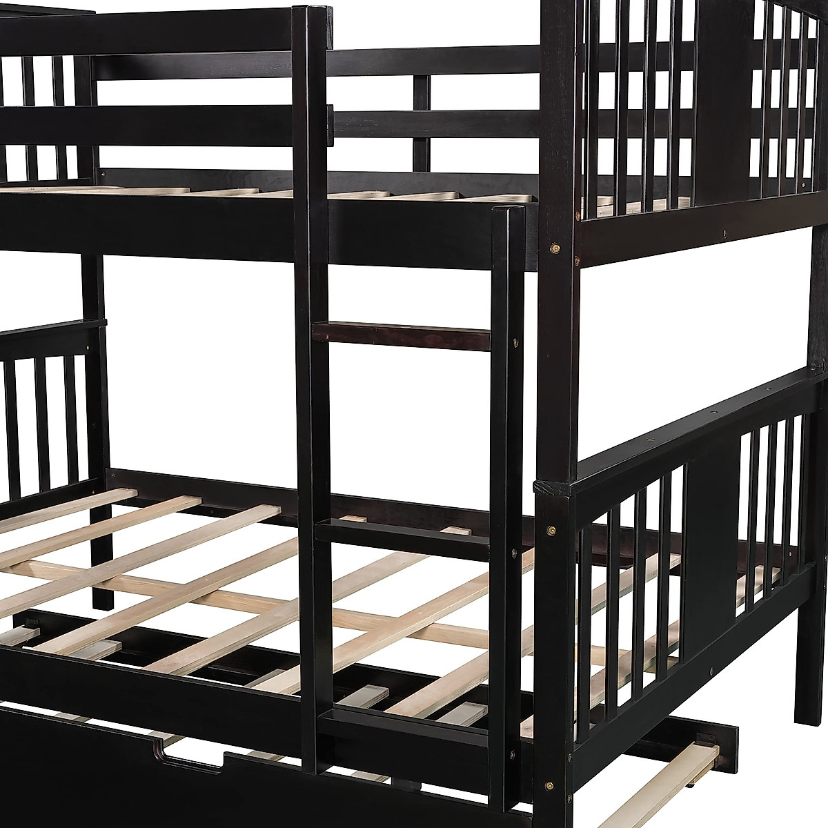 Harper & Bright Designs Full Over Full Bunk Bed with Trundle, Wood Full Size Bed Frame with Ladder and Guard Rail for Teens Bedroom, Guest Room (Espresso)
