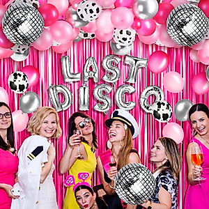 50 Pcs Cow Print Balloon Disco Ball Balloons Western Cowgirl Party Round Disco Balloons for Cowgirl Party 4D Metallic Balloons Foil Mirror Balloon for Cowgirl Theme Party Decorations with Ribbon Tape