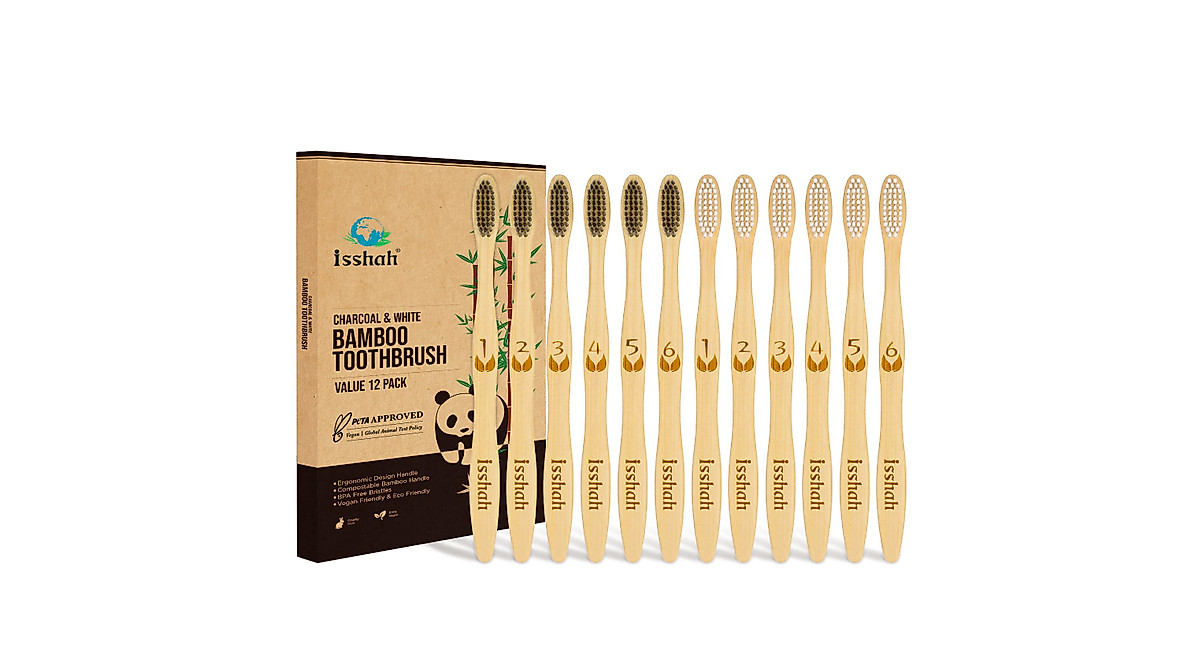 Eco-Friendly Bamboo Toothbrush Pack - 12 Count | Isshah