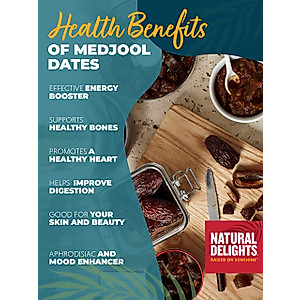Natural Delights Organic Medjool Dates – Large & Plump USDA Certified , Non-GMO Verified, Good Source of Fiber, Naturally Sweet Fruit Snack, Perfect for On-the-Go - Whole Medjool Dates Organic, 1 lb oz Container