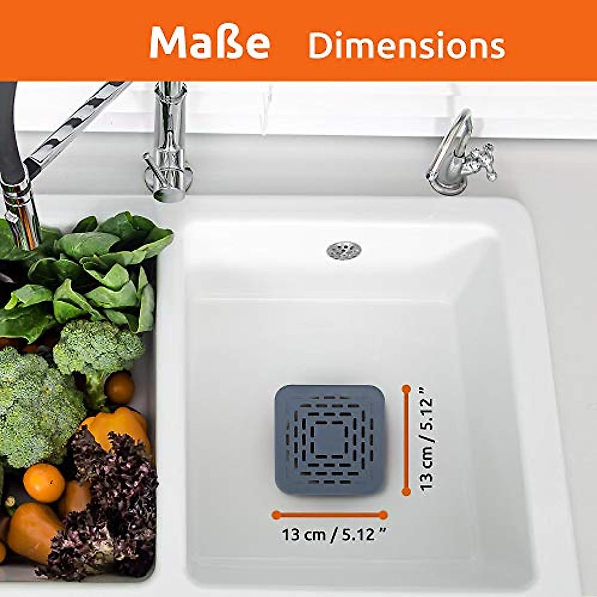 ECENCE Hair Catcher 3pcs Drain Cover for Shower, Bathtub, Kitchen, Sink Drain Strainer, Hair Stopper with suction cup, Thermoplastic, white, green, blue, 13x13x0,5cm