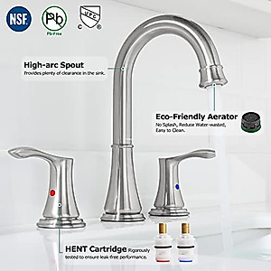 PARLOS Widespread Double Handles Bathroom Faucet with Metal Pop Up Drain and cUPC Faucet Supply Lines, Brushed Nickel, Demeter 13651