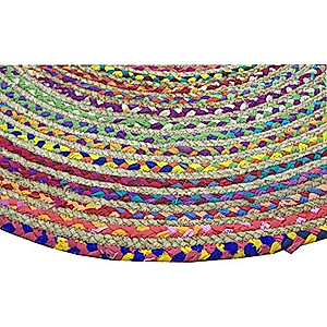 Devik Decor Braided Boho Natural Cotton Chindi Rugs Reversible Non Slip Carpet Handmade Round Area Rug for Farmhouse Living Room Bedroom Kitchen Outdoor Mate, AR01 (3Ft (36 Inches X 36 Inches))