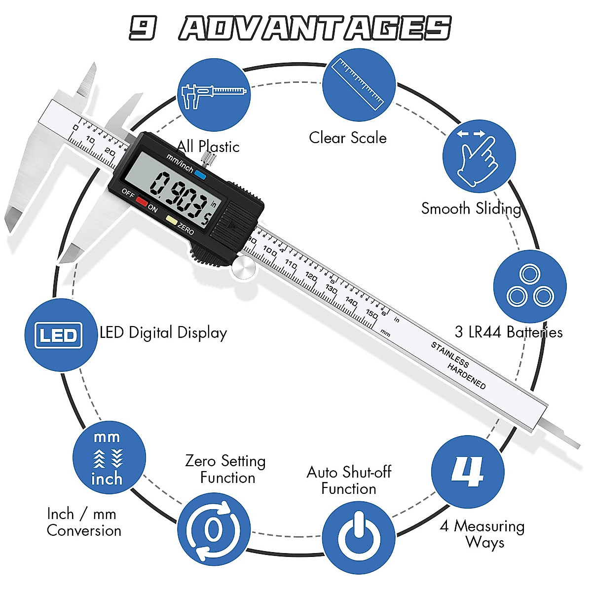Simhevn Electronic Digital Caliper Measuring Tool, Stainless Steel Vernier Caliper Digital, Easy Switch from Inch Metric, LCD Screen,0-6inch/150mm Caliper Measuring Tool for DIY/3D Printing
