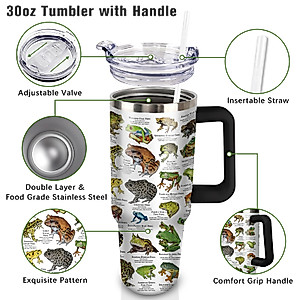 puhnhsv 30 oz Frog Tumbler with Handle and Straw, 30oz Insulated Stainless Frog Tumbler Coffee Travel Mugs Cup Water Bottle Frog Lovers Gifts for Women Girls