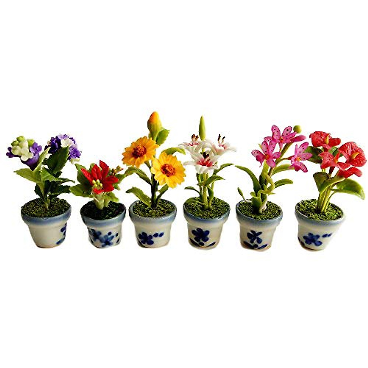 6 Miniatures Flower Garden Artificial Clay Pots Size s Scale 1:12