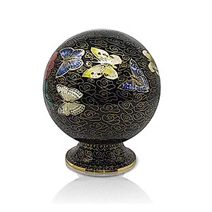 Precious Handicraft Keepsake Butterflies on Rose Floral Globe Style Cremation Urn - 100% Handcrafted Adult Funeral Urn - Solid Affordable Large Urn for Human Ashes, (Black)