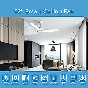 Promounts Modern All Seasons 52" Smart Ceiling Fan with Reverse Airflow, Led Lights, 3 Blades, 3 Color Temperatures, 6 Speeds, Voice App Control Compatible with Alexa/Google for Office and Home