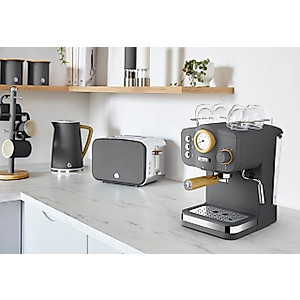 Swan Nordic Espresso Maker Machine, 15 Bars of Pressure, Milk Frother, 1.2L Tank, Scandi Style Matte Finish Slate Grey (SK22111GRYN)