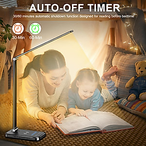 AFROG Multifunctional LED Desk Lamp with 10W Fast Wireless Charger, USB Charging Port, 5 Lighting Modes,7 Brightness Levels, 40 min Timer, Night Light Function,Eye-Caring Office Lamp, 5000K,8W,Black