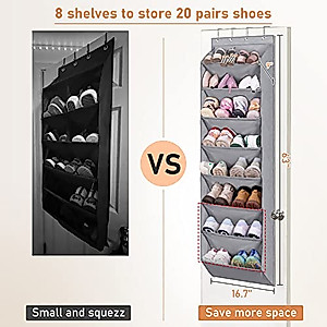 KEETDY Over the Door Shoe Organizer with 8 Deep Pockets, Hanging Shoe Rack for Closet Hanger Fits 20 Pairs Shoe Holder for Narrow Door Shoe Storage, Grey