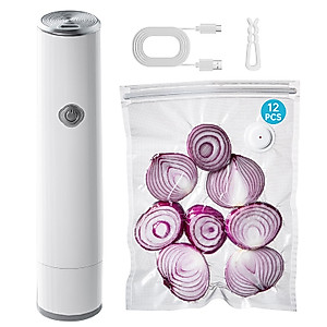 THETCHRY Vacuum Sealer, Handheld Compact Vacuum Sealer, Vacuum Pump for Food Fresh & Save Meal Prep Sous Vide, Portable Cordless Vacuum Sealer Machine for Travel, with 12 Reusable Vacuum Bags