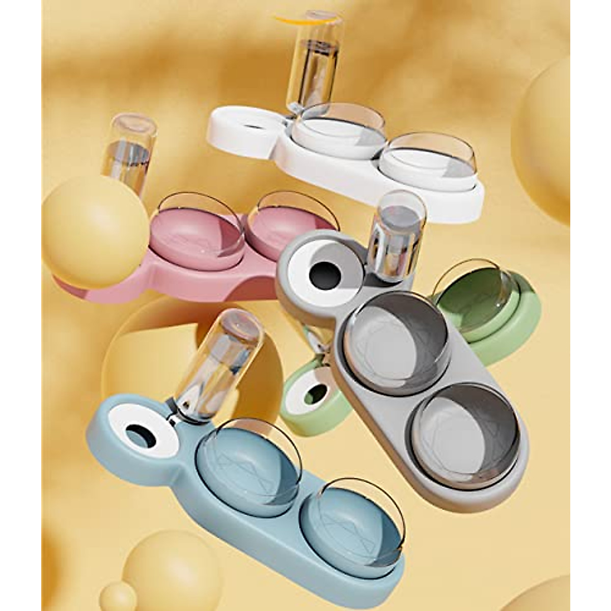 Dog Bowls for Food and Water, Dog Cat Water Dispensers and Feeder, 15° Tilted Removable 2 Cat Bowls, 1 Automatic Gravity Water Bottle, for Pets Such as Multiple Cats or Dogs (White)