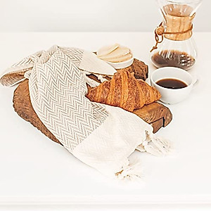sea me at home Kitchen Hand Towels with Boho Design, Set of 2, Dish Towels for Kitchen, 100% Cotton Turkish Hand Towels for Bathroom (14 x 30 Inches, Beige)
