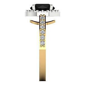 2.5 ct Round Cut Solitaire W/Accent Halo Natural Black Onyx Art Deco Wedding Statement Bridal ring 18K 2 tone Gold Size 9.5