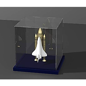 Clear Acrylic Display Box with Blue Velvet Base, Simple Self-Assembly Dustproof Showcase, Cube Countertop Box for Collectibles, Toys, Home Organization (8x8x8 inch)