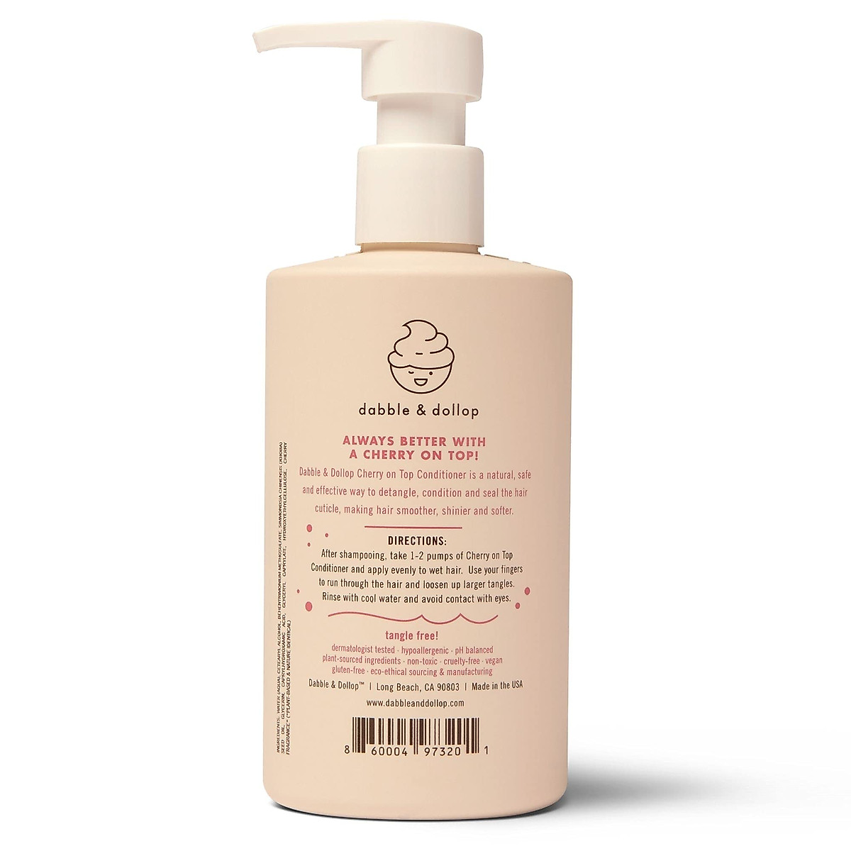 Dabble & Dollop Cherry on Top Conditioner - Natural Shine & Detangler for Kids, 100% USA-made, Paraben & Sulfate Free, Vegan, Gluten-free, Tear-Free (10oz)