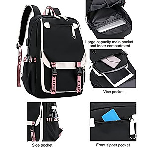 Rcuyyl Backpack Laptop bag School Bag Bookbag with Men Women USB Charging&Headphone Port Casual Daypack Outdoor Daypack (Black Pink,One Size)