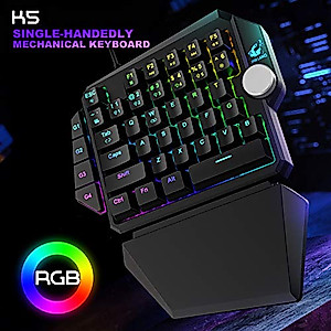 FELICON RGB Gaming Half Keyboard with Detachable Wrist Rest, 39 Programmable Keys Multimedia Knob Professional Rainbow Backlight Mechanical Gaming Keypad Compatible with PC/Xbox/PS4