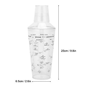 24 oz Recipe Cocktail Shaker Plastic 3-Piece Drink Shaker Boston Shaker with Lid Strainer Measuring professional Cocktail Shaker for Boba Tea Shaker Bartender Kit