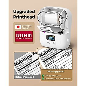 Phomemo M110 Label Printer - Bluetooth Portable Label Maker No Ink, Mini Barcode Label Printer for Retail, Address, Barcode, Home, for PC/Mac, iOS/Android with 3pack Most Used Labels, Snow White